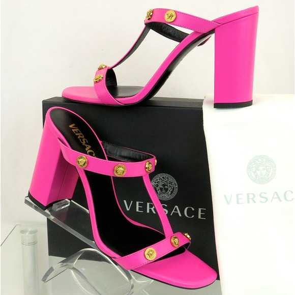 Versace | Shoes | 50 Versace Fuchsia Pink Leather Gold Medusa Logo ...